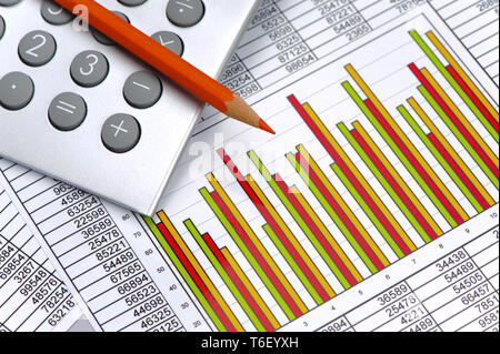 calculator and pencil laying on financial business chart Stock Photo ...