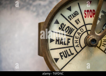 Antique brass steam ship telegraph set to stop Stock Photo - Alamy