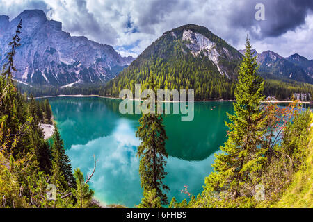Walk around the lake Lago di Braies. Travel to South Tyrol, Italy. The ...