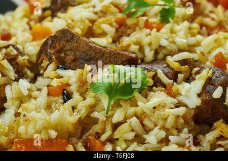 Turkmen Pilaf cuisine , Traditional assorted dishes, Top view Stock ...