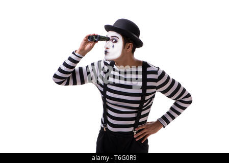 Mime with binoculars isolated on white background Stock Photo - Alamy