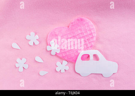 Girl driving car. paper art of a car on pink background Stock Photo - Alamy