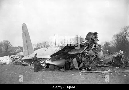 The wreckage of the Tudor V airliner which crashed into a field in ...