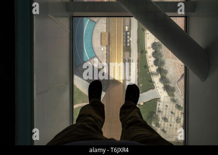Glass bridge of The Dubai Frame building from below. Formerly know as ...