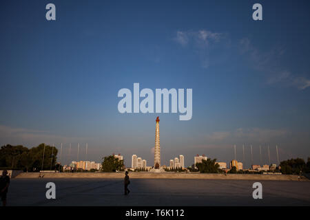 The Juche Idea Tower in Pyongyang. Juche is a North Korean political ...