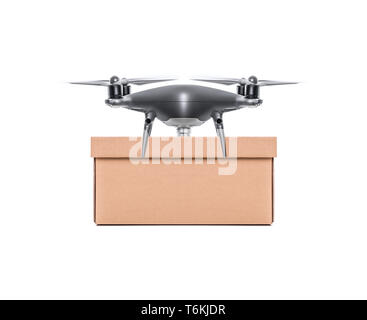 Postal Drone Isolated on White Background. Drone carrying carton box ...