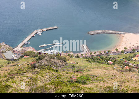 Aerial view of Machico harbor at Madeira Island, Portugal Stock Photo ...