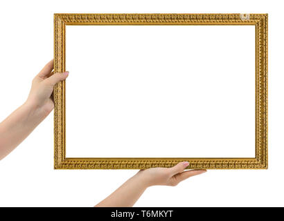 Wooden picture frame in hands Stock Photo - Alamy