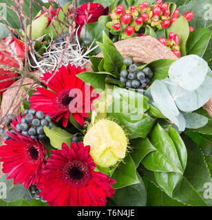 Group of different beautiful and colorful flowers with trees as ...