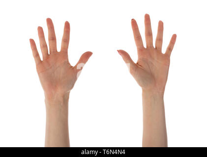 Female hands showing ten fingers isolated on white background Stock ...