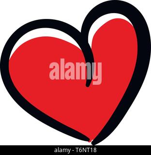 Sketch of a curvy red heart with a black outline wears a golden crown ...