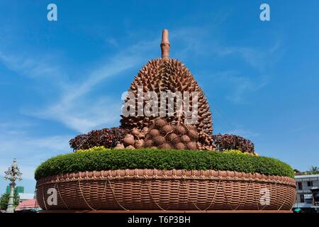 Durian Monument, roundabout with huge statue of a Durian fruit, Kampot ...