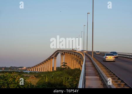 Jules Wijdenbosch bridge over Suriname river in port of Paramaribo ...