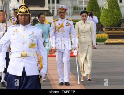 Thailand's Queen Suthida and Princess Bajrakitiyabha (behind) attend the annual ploughing ...