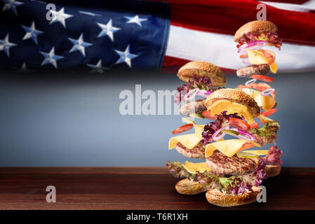 beef burger with American Flag, for USA Independence Day Stock Photo ...