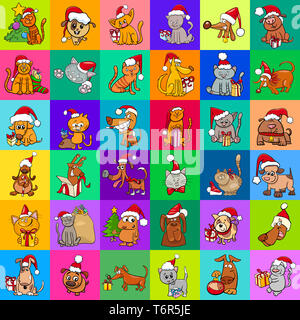 Cartoon funny cats seamless Christmas tree pattern for wrapping paper ...