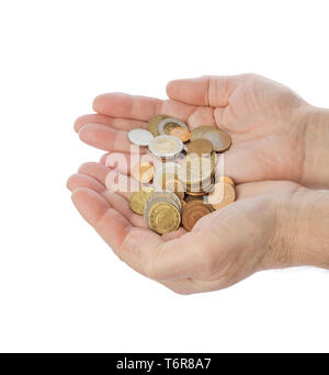 Man hands holding gold coins. Showing Turkish quarter gold Stock Photo ...