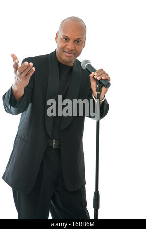 African American singer standing on a white background Stock Photo - Alamy
