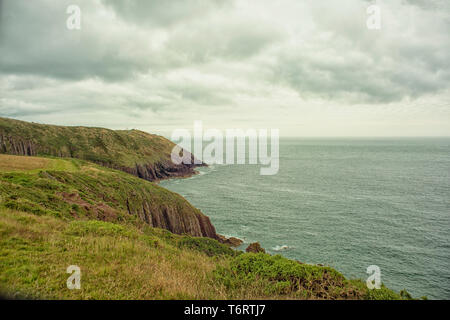 Lydstep nr Tenby Pembrokeshire Wales with Caldey Island in the Stock ...