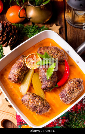 Wintry beef roulades with plum and bacon stuffing and cucumber Stock ...