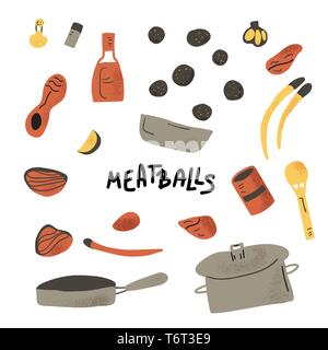 Frying pan with meatballs cartoon food Vector illustration Stock Vector ...