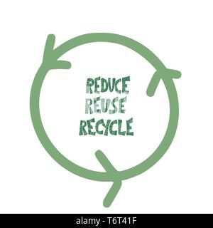 Reduce Reuse Recycle. Quote with decor. Emblem with handwritten lettering. Vector conceptual ...