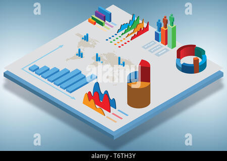 Isometric view of various business charts - 3d rendering Stock Photo ...