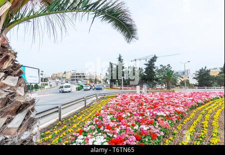 Flowers arrangement and roundabouts in Malta and Gozo Stock Photo - Alamy
