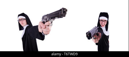 Nun with gun isolated on the white Stock Photo - Alamy