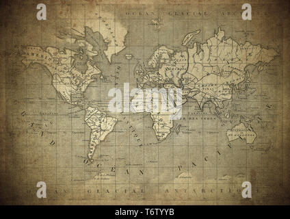vintage map of the world published in 1847 Stock Photo - Alamy