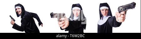 Nun with handgun isolated on white Stock Photo - Alamy