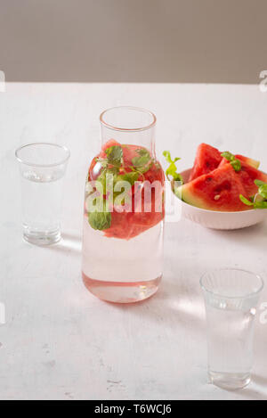 Infused fresh fruit water watermelon, starfruit and mint.isolate Stock ...