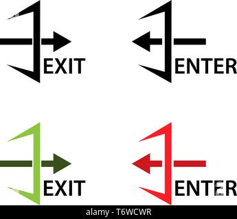 Vector Isolated Door and Arrow Icons, Black and White Entry and Exit ...
