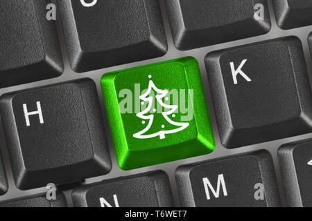 Computer keyboard with Christmas tree key Stock Photo - Alamy