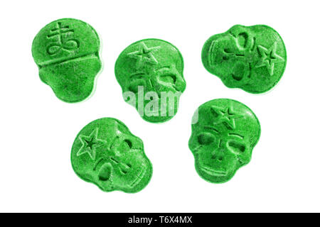 Five Green army Skull, Ecstasy, MDMA, Amphetamine or medication pills ...