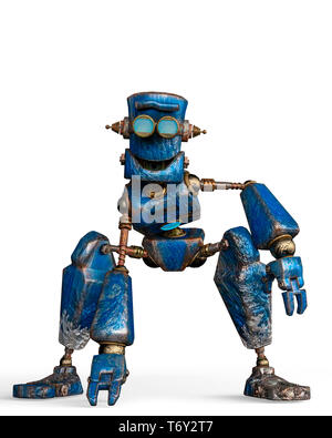 rusty the blue robot in a white background. This rusty robot will put ...