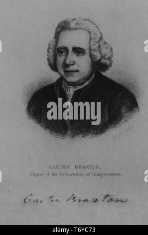 Engraved portrait of Carter Braxton, signer of the Declaration of ...