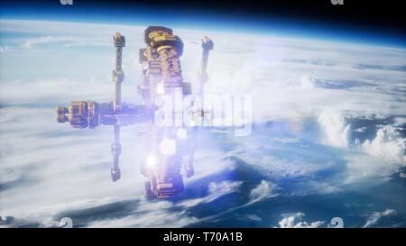 UFO, alien spaceship approaching planet Earth, extraterrestrial Stock ...