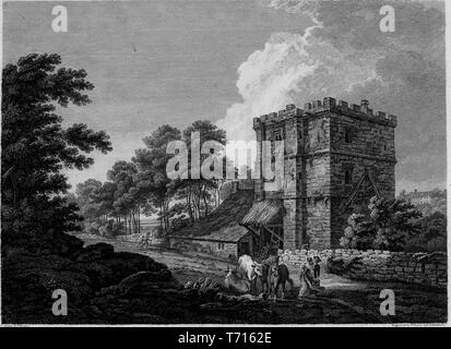 Engraving of the Wetherall Priory in Cumberland, England, from the book ...