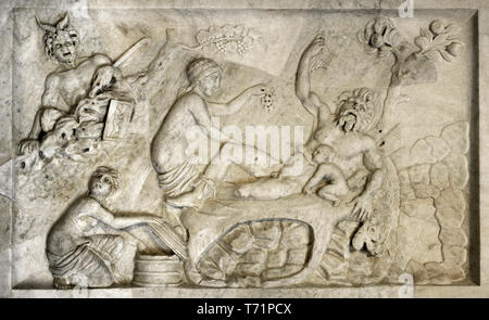 Nymph and Satyr. Roman ancient relief. Naples, Italy. Isolated with ...