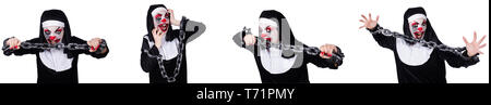Weird female nun with shackles isolated on white Stock Photo - Alamy
