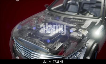 engine and other parts visible in car Stock Photo - Alamy