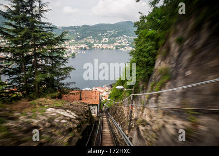 Travelling up the Como-Brunate funicular railway, looking back towards ...