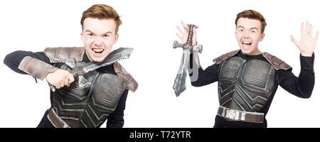 Young funny man in armour suit Stock Photo - Alamy