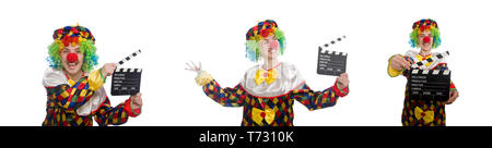 Clown with movie clapper isolated on white Stock Photo - Alamy