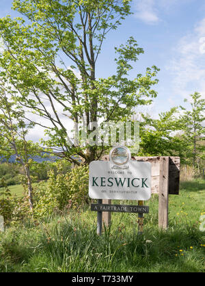 Welcome sign To Keswick,England Stock Photo - Alamy