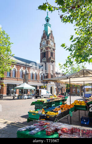 March Town Hall and market stall, Market Place, March, Cambridgeshire ...