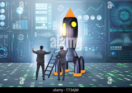 The young businessman boarding space rocket in start-up concept Stock ...