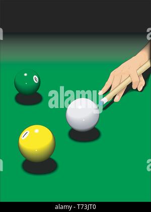 Billiards Game Illustration with Player Pool Room with Stick, Table and ...