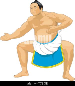 Sumo Wrestler Vector Illustration with Fighting Japanese Traditional ...